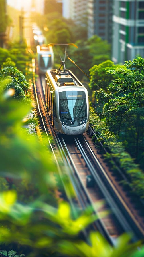 Close Up of an Eco Friendly Light Rail Transit System Gliding through ...