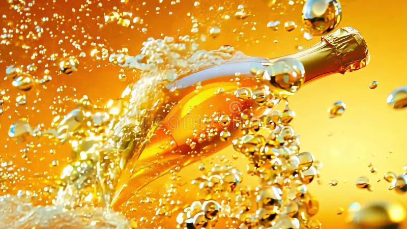 Close-Up of Effervescent Bubbles in Orange Liquid. Champagne Bubbles ...