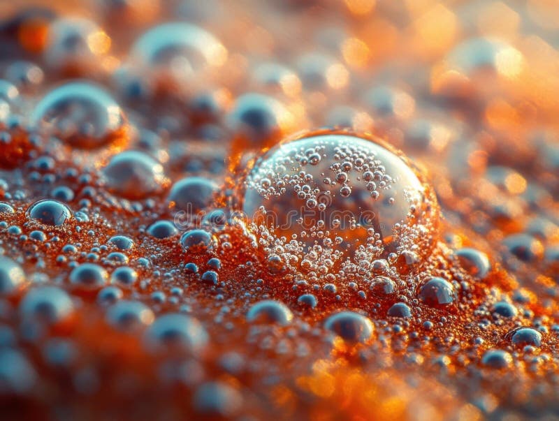 Close-up of Effervescent Kombucha Bubbles Reflecting Warm Light Stock ...