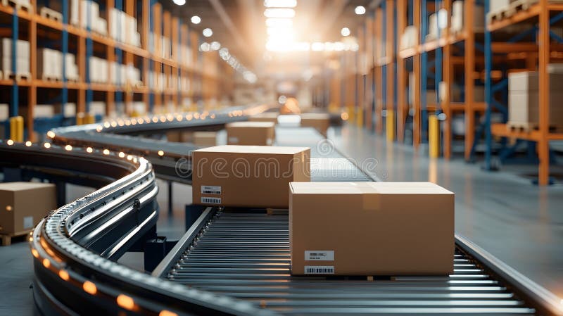 Close-Up of an Efficient Warehouse Supply Chain with Packages on ...