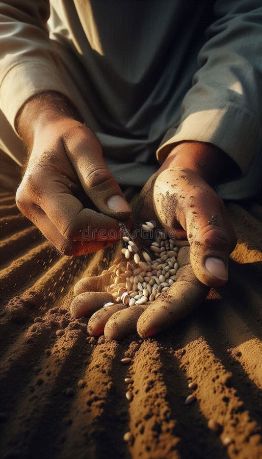 Close-Up of Egyptian Farmes Hands Sowing Seeds Stock Illustration ...