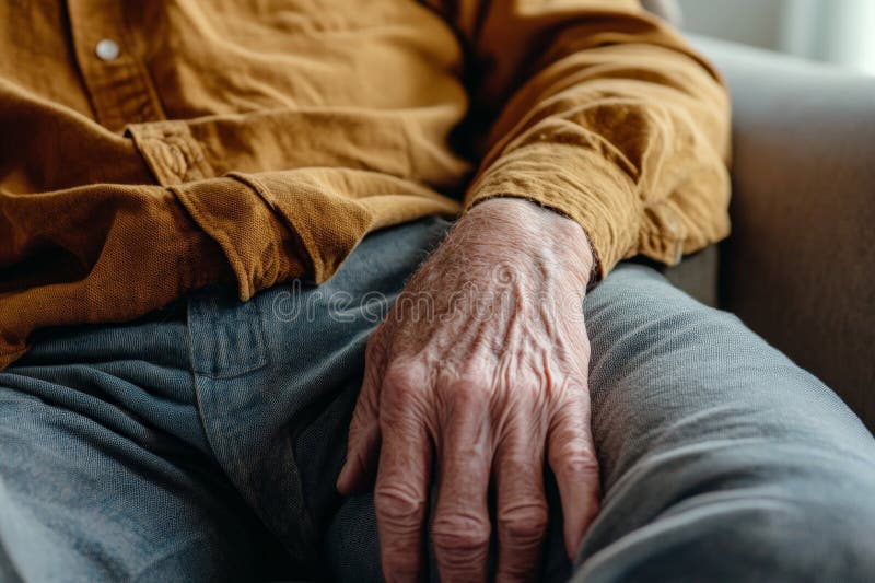 Close-up of Elderly Hand Resting on Lap in Casual Clothing Stock ...
