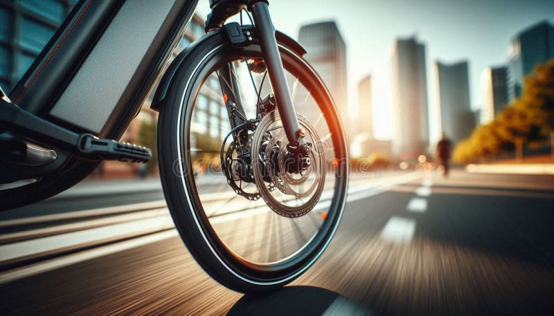 Close-Up of an Electric Bicycle Wheel in Motion on an Urban Path Stock ...
