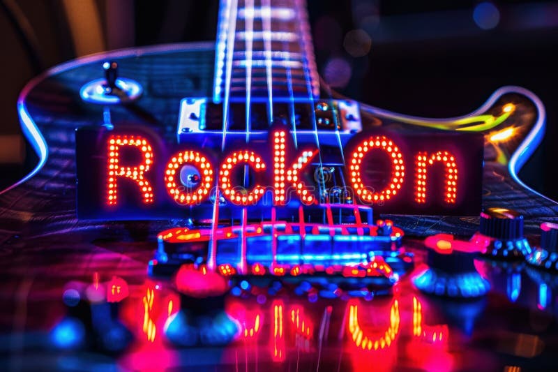 Electric Guitar with Rock on Sign Stock Illustration - Illustration of ...