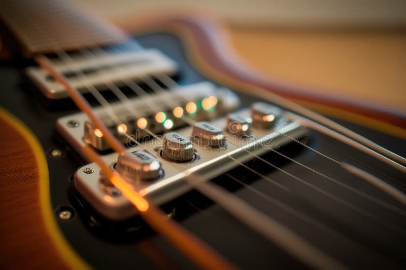 Close-up of Electric Guitar Strings, with the Fretboard in the ...
