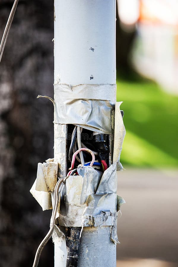 Close Up Electric Pole in the Garden Damaged Stock Image - Image of ...