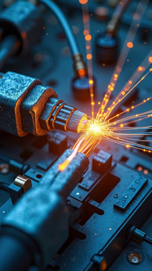 Close-up of Electric Sparks from Frayed Cable on Industrial Electrical ...