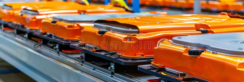 Close Up of Electric Vehicle Battery Cell Assembly Line in Mass ...