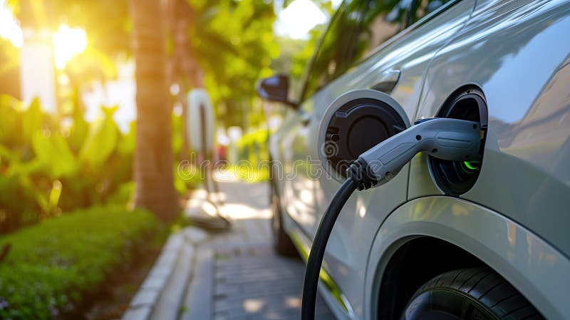 Close Up Electric Vehicle Charging Port Plugging . Stock Illustration ...