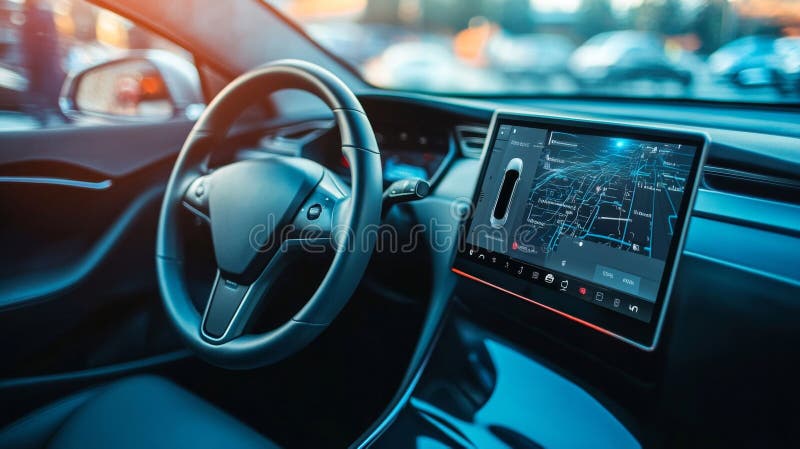 Close-Up of Electric Vehicle Dashboard with Modern Technology Features ...