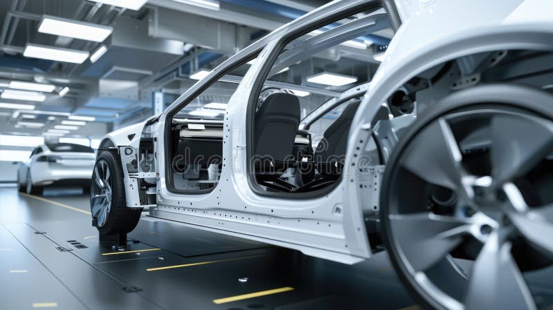 Close-up of Electric Vehicle Interior Assembly, Bright Lighting and ...