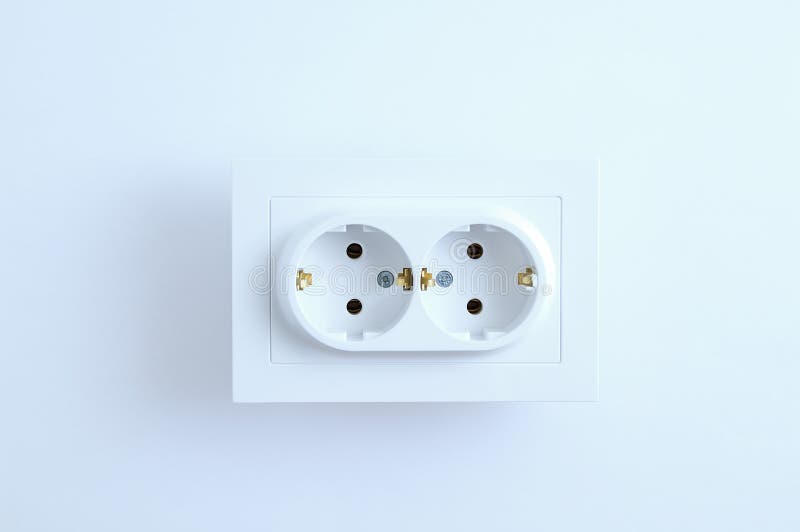 Electric White Double Socket on a White Wall Stock Image - Image of ...