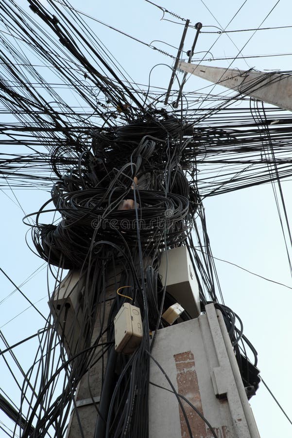 Close Up of a Electrical Cable. Poles of Electricity and Wire Cable ...