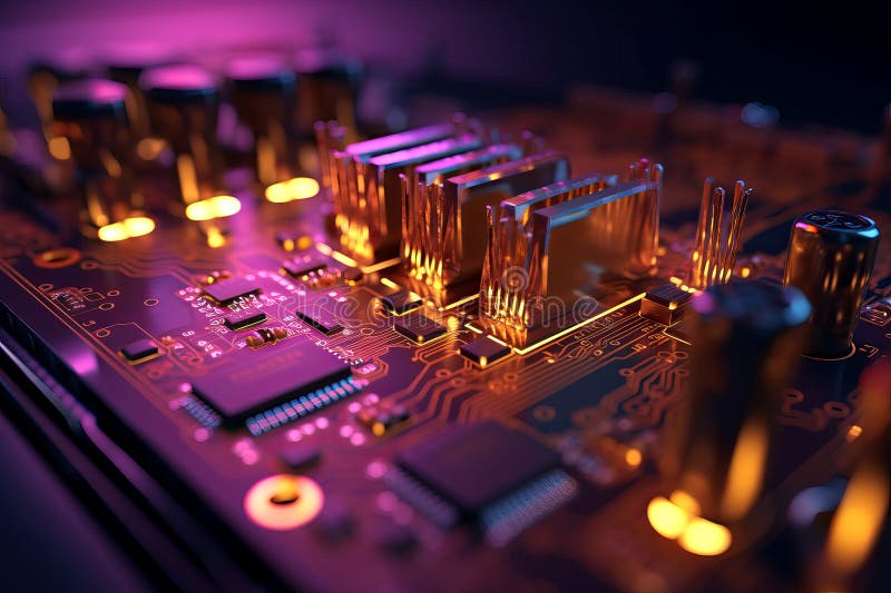 Close Up of an Electrical Circuit Board with a CPU, a Microchip, and ...