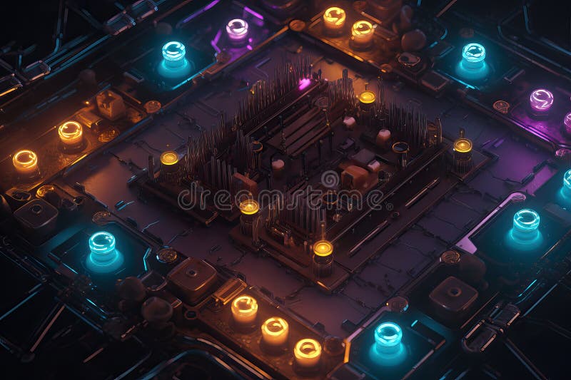 Close Up of an Electrical Circuit Board with a CPU, a Microchip, and ...