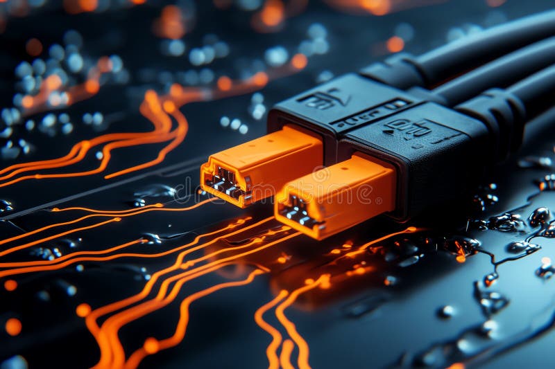 Close-up of Electrical Connectors with Glowing Circuits, Depicting ...