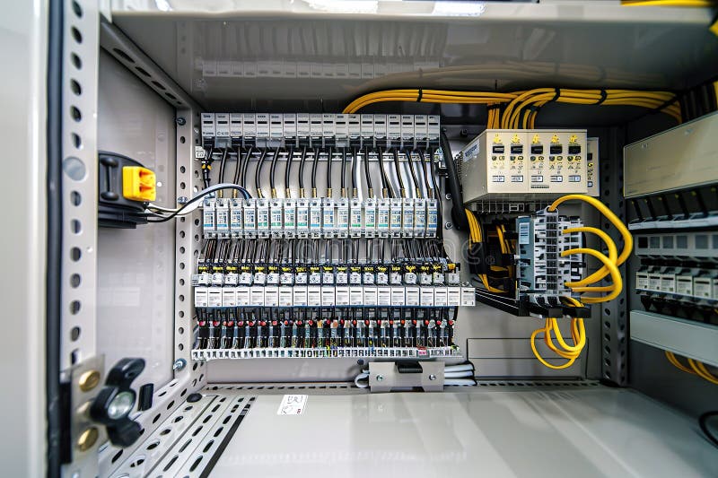Electrical Control Panel with Wiring and Circuit Breakers in Cabinet ...