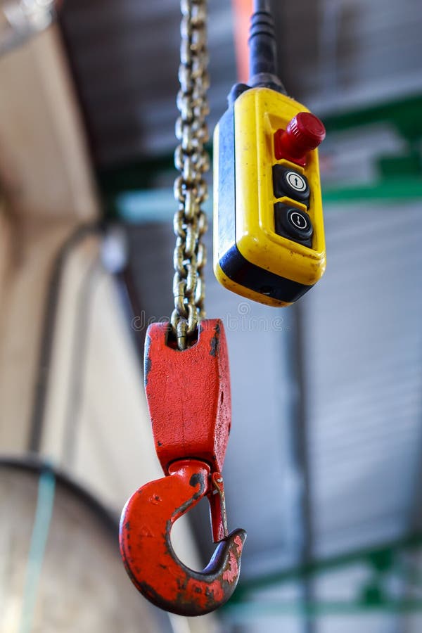 Close Up of Electrical Control Panel and Industrial Crane Hook Stock ...
