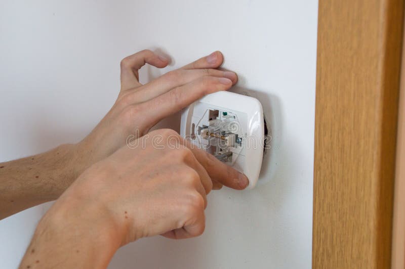 Close-up of for Electrical Hands Who Installing Electrical Light Switch ...