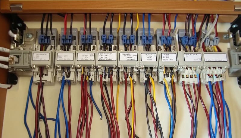 Electrical Panel Showing Colorful Wires and Connectors Connecting To ...