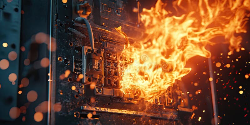 Close Up Electrical Panel Fire during Short Circuit, with Copy Space ...