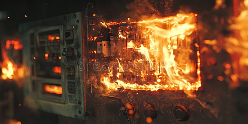 Close Up Electrical Panel Fire during Short Circuit, with Copy Space ...