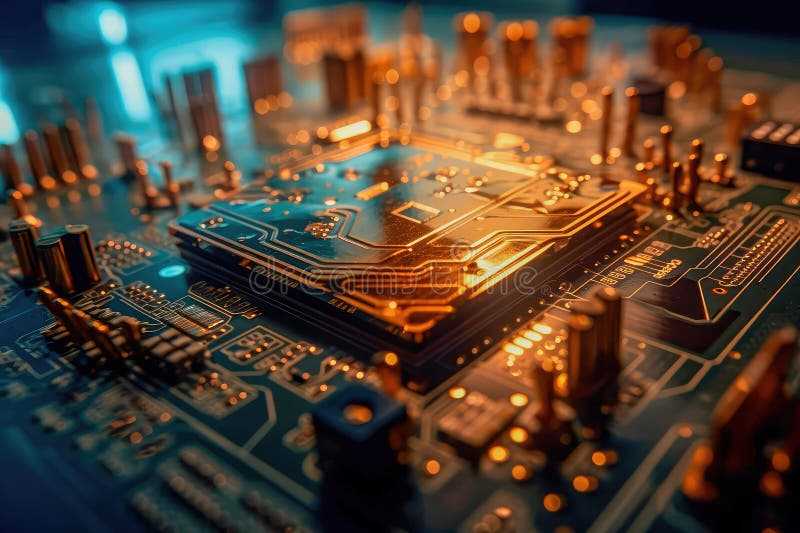 Close-up of an Electrical Printed Circuit Board. Multicore, Gold and ...