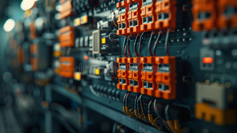 Close-up of Electrical Wiring and Circuit Breakers in a Control Panel ...