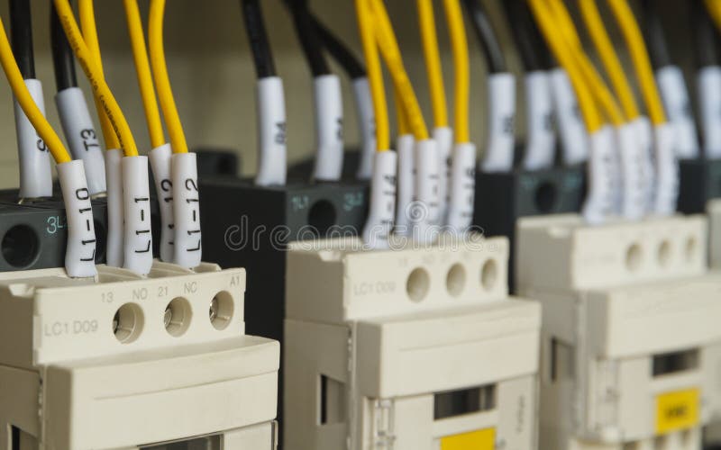 Close-up Electrical Wiring with Fuses and Contactors. Stock Image ...