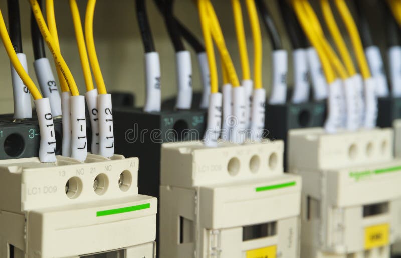 Close-up Electrical Wiring with Fuses and Contactors. Stock Photo ...