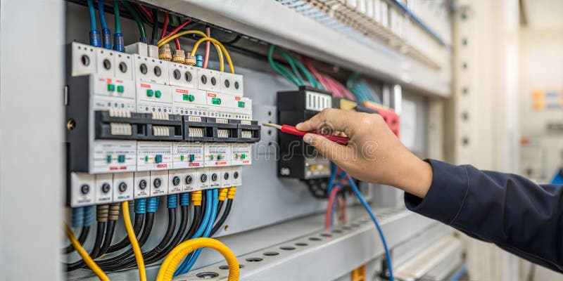 Electrician Testing Electrical Panel with Multimeter Stock Illustration ...