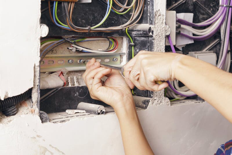 Close-up Of An Electrician, Working On A Electrical Board. Stock Image ...