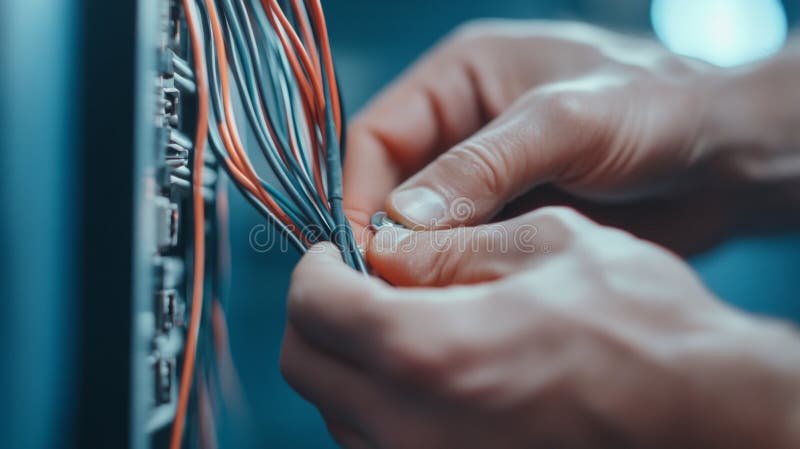 Close-up of an Electricians Hands Connecting Wires Inside a Circuit Box ...