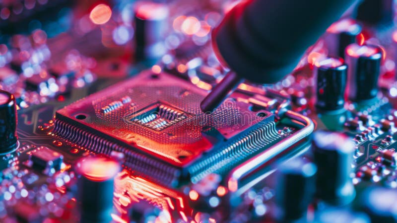 High-tech Electronic Chip on a Circuit Board with Precision Tool Stock ...