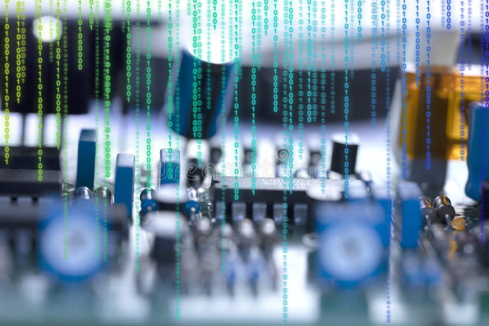 Close-up Electronic Circuit Board with Binary Code. Stock Photo - Image ...