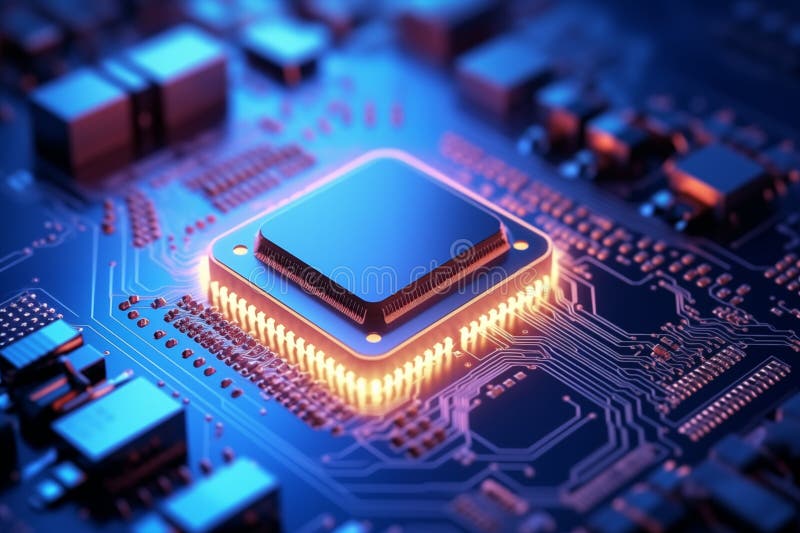 Close Up of Circuit Board Interior of a Computer with Neon Lights in ...