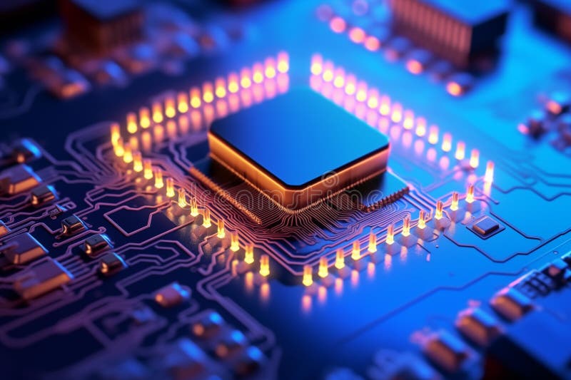Close Up of Circuit Board Interior of a Computer with Neon Lights in ...
