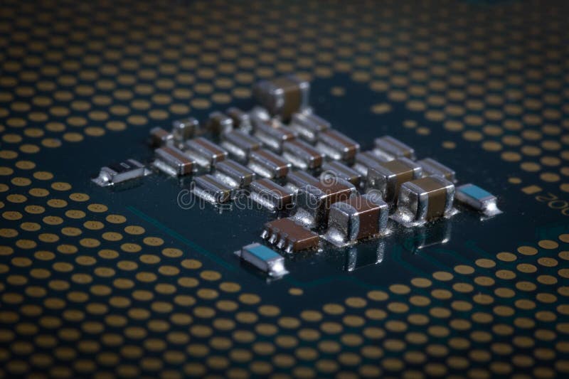 Close-Up of Electronic Circuit Components on a Microchip Surface Stock ...