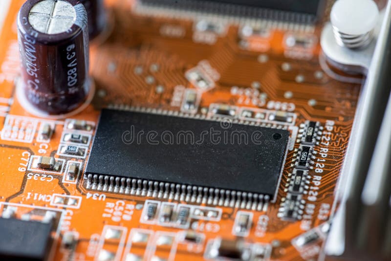 Close Up of Electronic Components on a Motherboard or Microprocessor ...