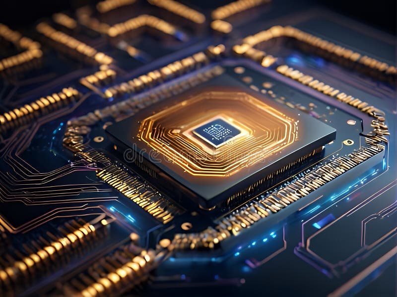 Close-up of Electronic Computer Chip with Glowing Circuits and ...