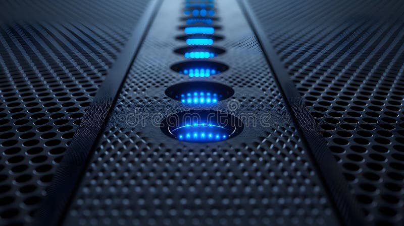 A Closeup of an Electronic Device Server Emitting Electric Blue Lights ...