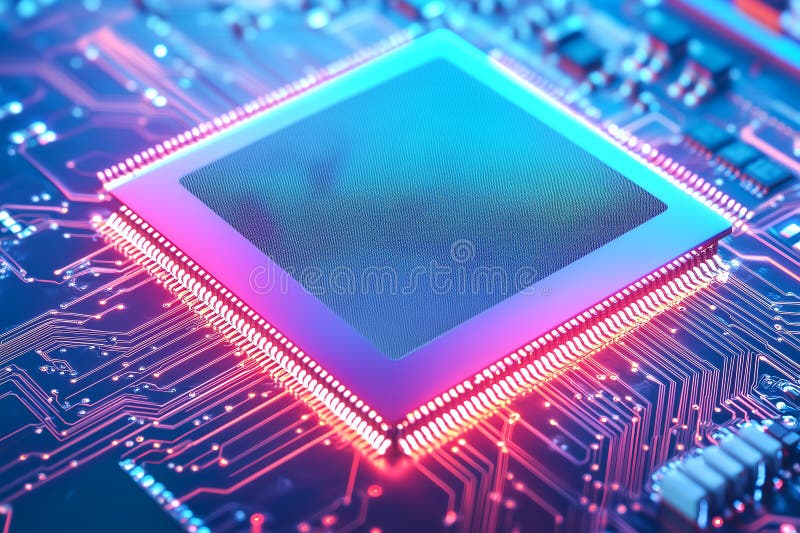 Close-up of Electronic Microchip on Circuit Board with Colorful LED ...