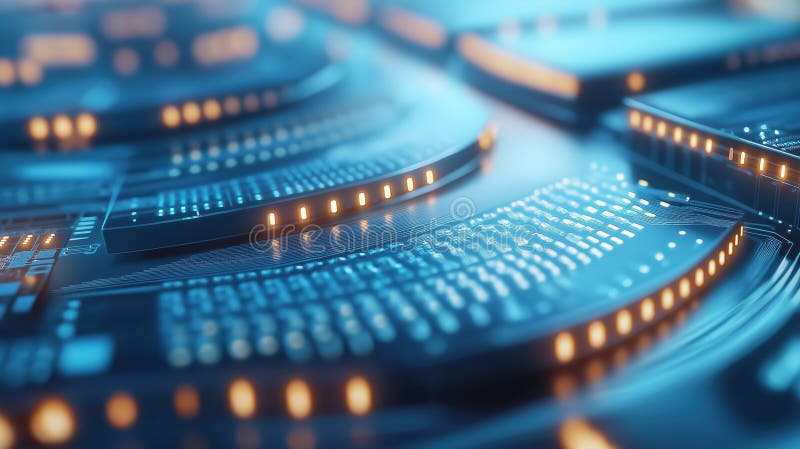 Close-up of Electronic Microchip on a Luminous Circuit Board with ...