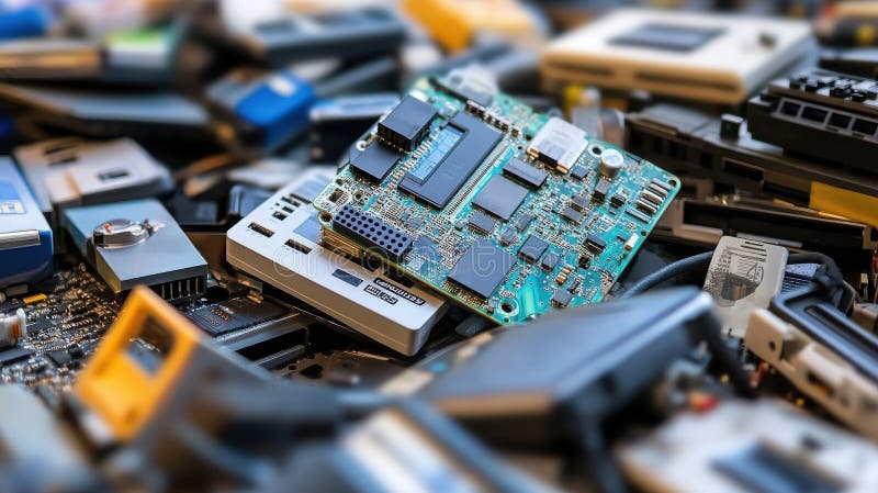 CloseUp of Electronic Scrap Featuring Circuit Boards and Components ...