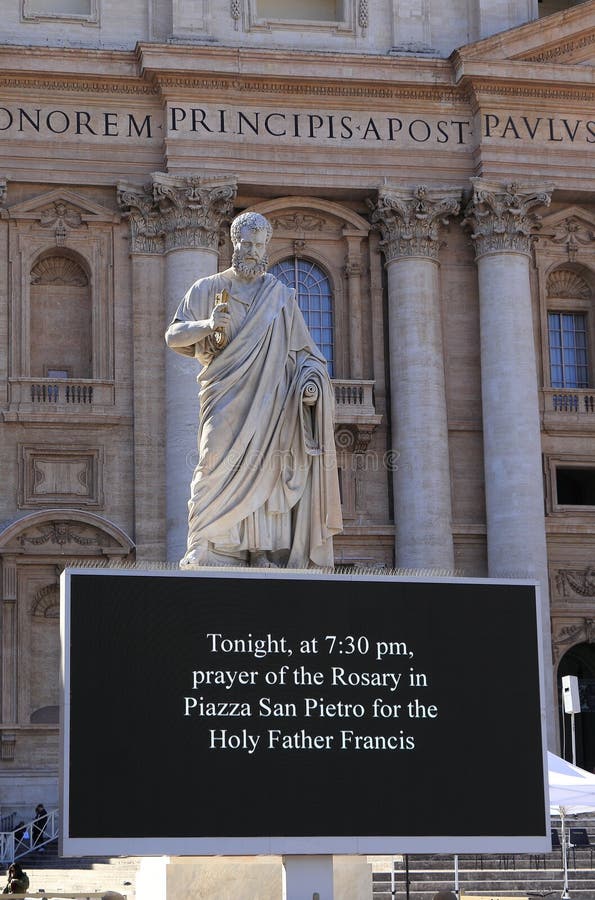 Statue of St. Peter with Electronic Screen Announcing the Recitation of ...