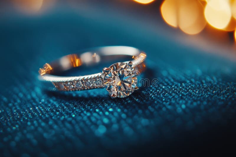 A Close-up of an Elegant Diamond Engagement Ring on a Textured Surface ...