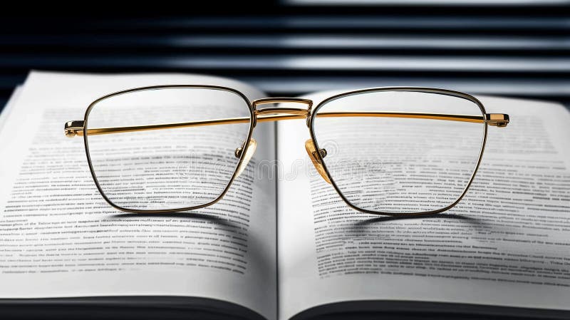 Close Up of Elegant Eyeglasses on an Open Book, Casting Delicate ...