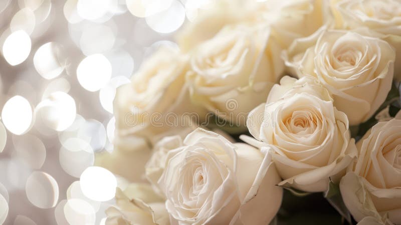 A Close-up of Elegant White Roses Against a Blurred Stock Illustration ...