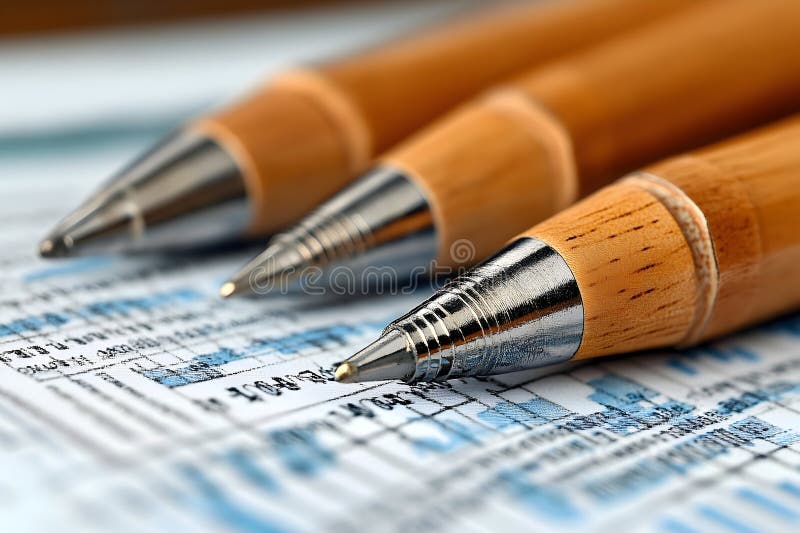 Wooden Pens on Financial Document Stock Illustration - Illustration of ...