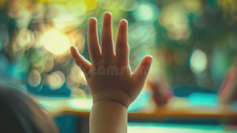 Close Up of Elementary Student Hands Raised Hand for Answering Question ...